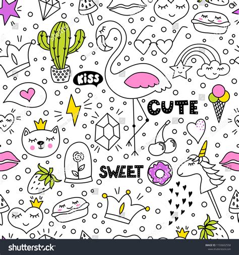 Set Cute Colorful Doodle Hand Drawing Vetor Stock Livre De Direitos