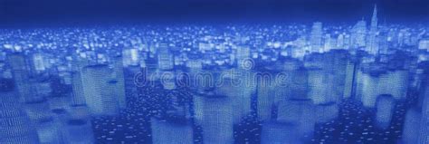 Digital Metropolis With Radiating Network Of Blue Lights Stock Illustration Illustration Of