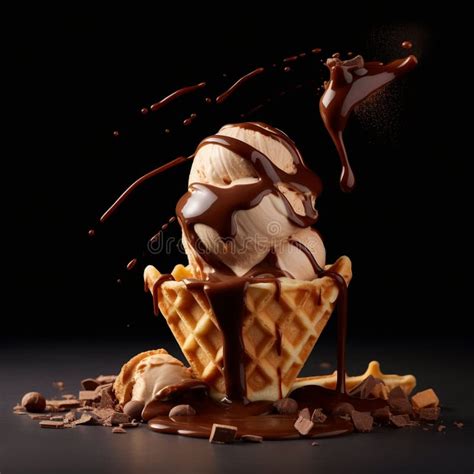 Ai Generated Illustration Of Delicious Ice Cream With Chocolate Topping