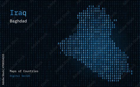 Iraq Map Shown In Binary Code Pattern Matrix Numbers Zero One World