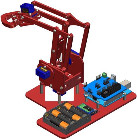 red sunrobotics 4dof diy acrylic robotics arm with improved gripper