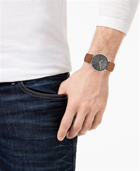 Skagen Mens Signatur Brown Leather Strap Watch 40mm Macys