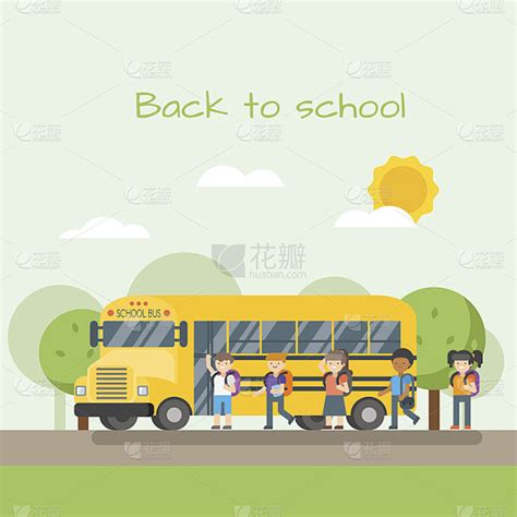 矢量插图的校车和儿童。