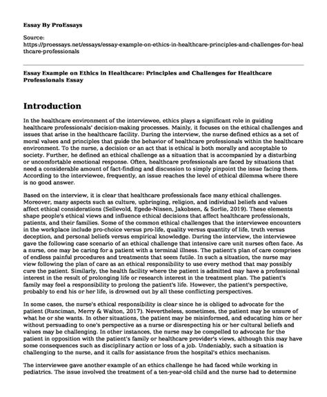 📗 Essay Example On Ethics In Healthcare Principles And Challenges For