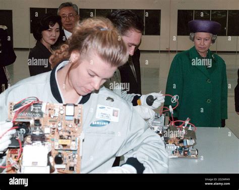 The Queen Watches The Computer Monitor Assembly Line At The New Samsung