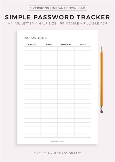 Simple Password Tracker Password Keeper Password Organizer Etsy