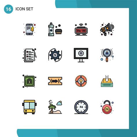 16 User Interface Flat Color Filled Line Pack Of Modern Signs And