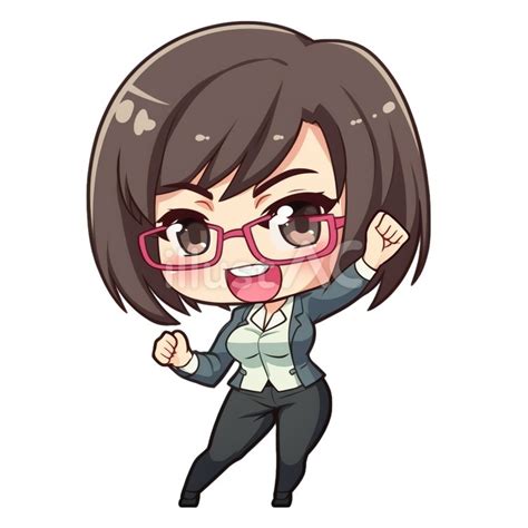 茶髪ショートヘアolのガッツポーズイラスト No 23776922｜無料イラスト・フリー素材なら「イラストac」