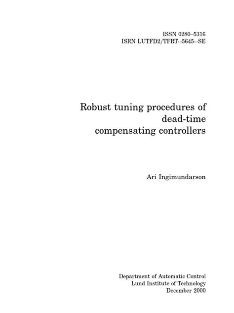Robust Tuning Procedures Of Dead Time Compensating Controllers Pdf Control Theory Applied