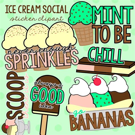 Ice Cream Social Sticker Clipart Etsy