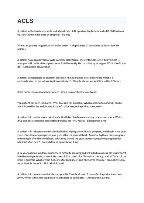 ACLS Questions And Answers Exams Nursing Docsity