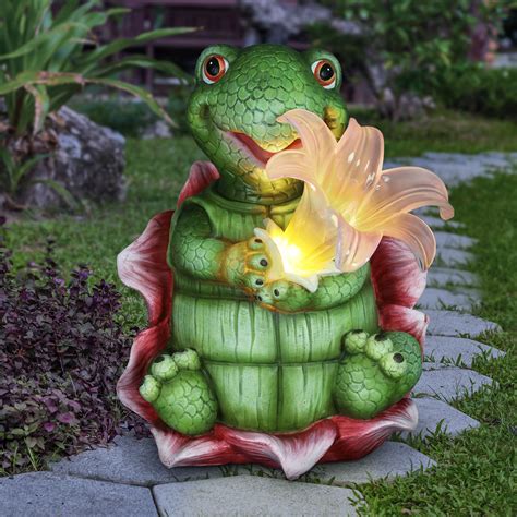 Exhart Tortue solaire Exhart avec jardin de fleurs statuaire à DEL