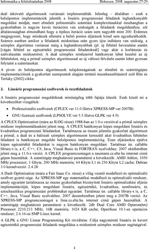 LineÁris ProgramozÁsi Programok TesztelÉse Testing Linear Programming