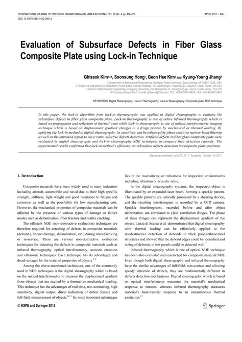Pdf Evaluation Of Subsurface Defects In Fiber Glass Composite Plate Using Lock In Technique