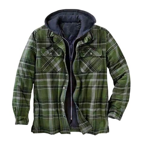 Juuyy Mens Quilted Lined Flannel Hooded Drawstring Shirt Jacket Soft