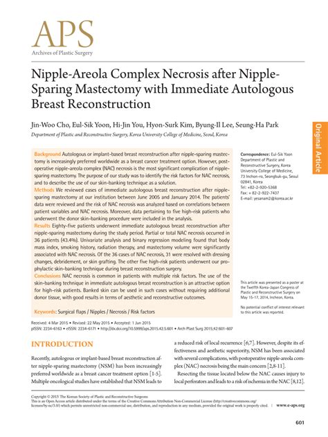 Pdf Nipple Areola Complex Necrosis After Nipple Sparing Mastectomy