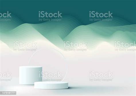 3d 현실적인 제품은 투명 원형 유리 배경이 있는 흰색 연단 받침대를 표시합니다 3차원 형태에 대한 스톡 벡터 아트 및 기타