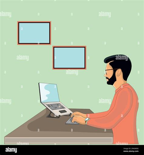 Vector Man Work Using Laptop Flat Vector Illustration Image Stock Vector Image And Art Alamy