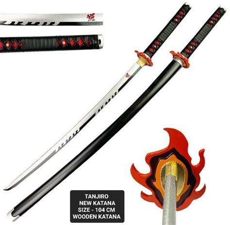 Demon Slayer Tanjiro Kamado Nichirin Flame Wooden Blade Katana For Cos