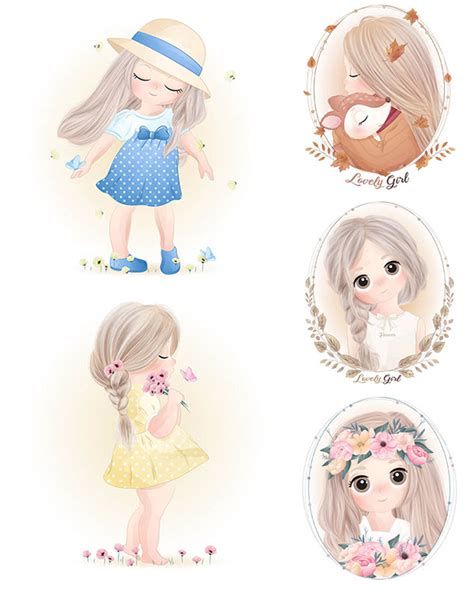 手绘长发小女孩插画素材cnn