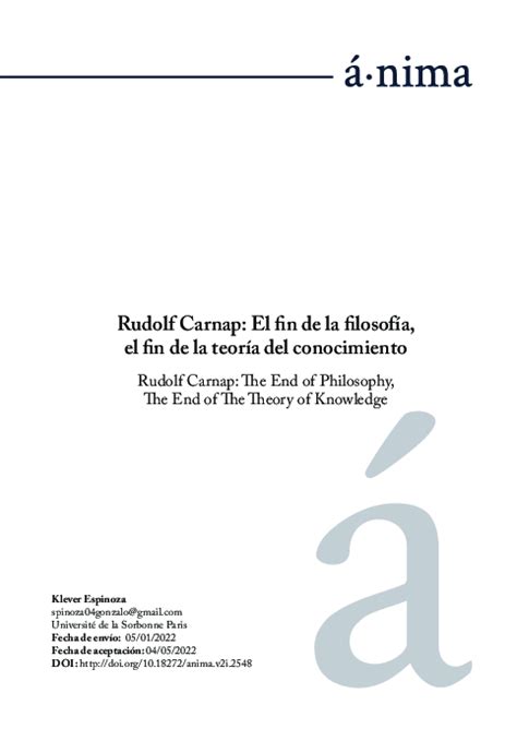 Pdf Rudolf Carnap El Fin De La Filosofía El Fin De La Teoría Del