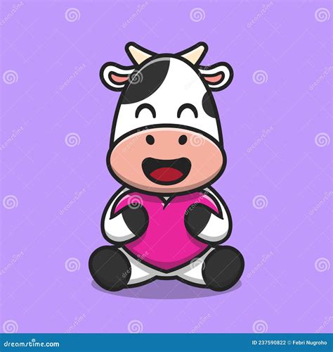 Cute Cow Hugging Love Heart Cartoon Icon Illustration Stock Vector