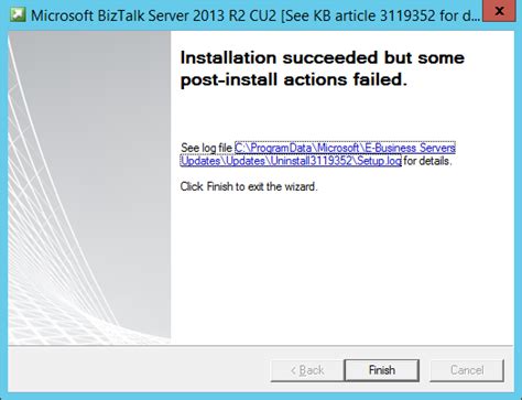 Biztalk Cu2 Update Giving Error And Not Complete Properly Stack Overflow