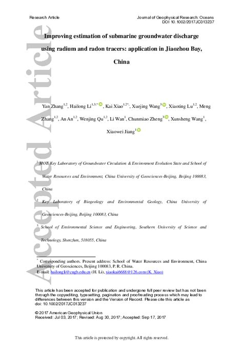 Pdf Improving Estimation Of Submarine Groundwater Discharge Using Radium And Radon Tracers