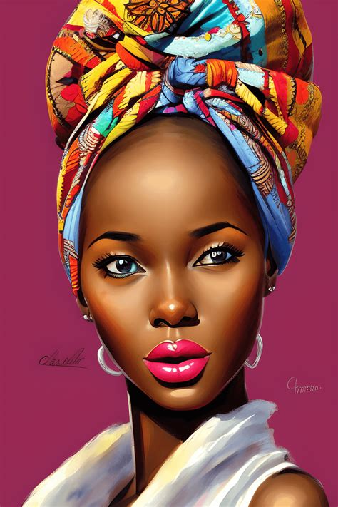 Beautiful African Pin Up Girl With Headwrap · Creative Fabrica