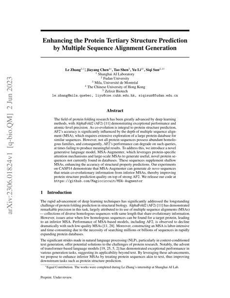 Pdf Enhancing The Protein Tertiary Structure Prediction By Multiple Sequence Alignment Generation