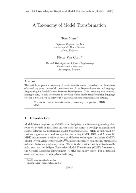 Pdf A Taxonomy Of Model Transformation