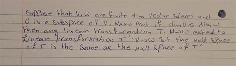 Solved Simpose That Vw Are Finite Dim Vector Spaces And U