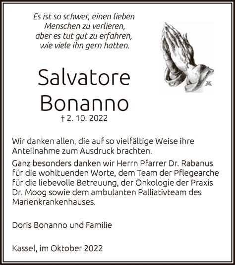 Traueranzeigen Von Salvatore Bonanno Trauer Hna De