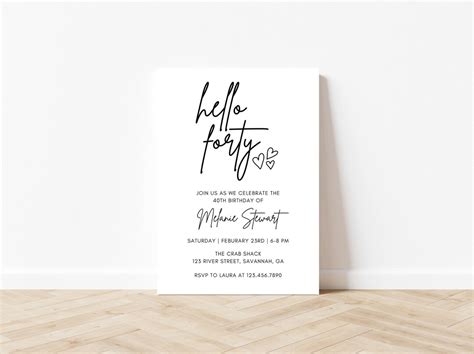 Simple Any Age Birthday Party Invitation Adult Party Invitation 40th