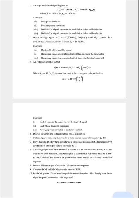 solved an ﻿angle modulated signal is ﻿given