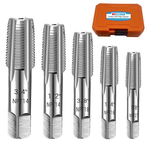 5 Piece Npt Pipe Tap Set 18 14 38 12 34 3⁄4” Npt Tap Set Carbon