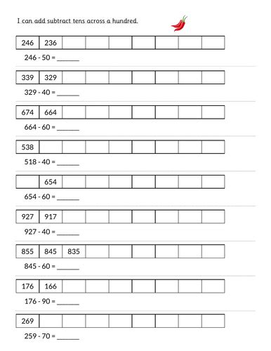 Subtract Tens Across A Hundred Teaching Resources
