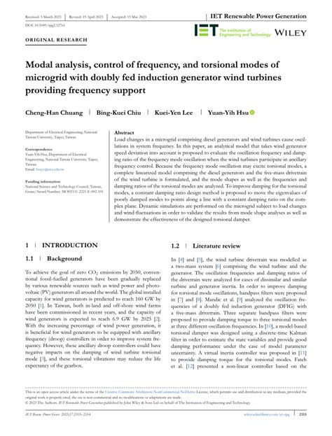 Pdf Modal Analysis Control Of Frequency And Torsional Modes Of Microgrid With Doubly Fed