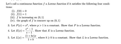 solved let s call a continuous function f a lorenz function