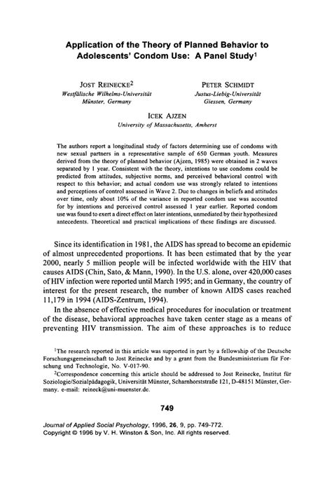 Pdf Application Of The Theory Of Planned Behavior To Adolescents