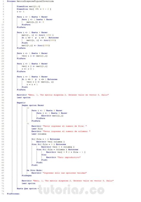 Arreglos Pseint Matriz Dispersa Figura Z Invertida En Vector