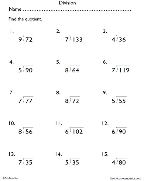Class 4 Math Division Worksheet