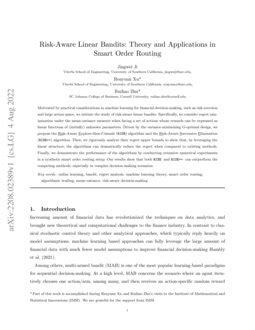 Risk Aware Linear Bandits Theory And Applications In Smart Order