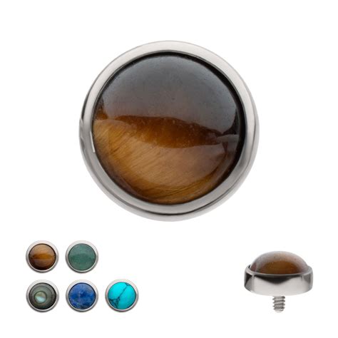 Titanium Internally Threaded Bezel Set Round Natural Stone Top Rebel Bod