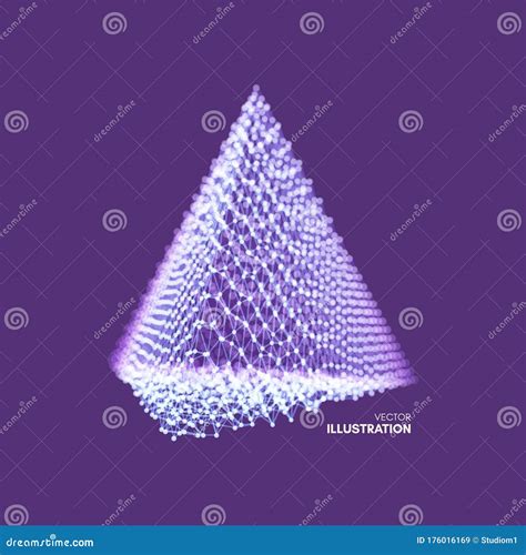 Pyramid Object With Dots Molecular Grid 3d Technology Style With Particle Vector