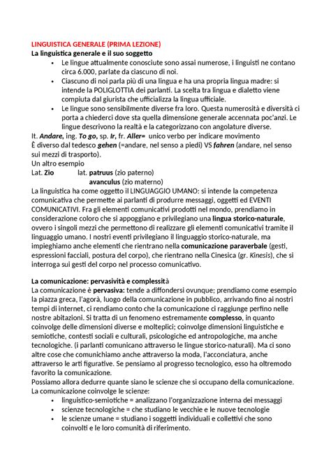 Linguistica Generale Gatti Appunti Lezioni 20202021 Docsity