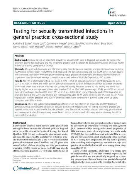 PDF Testing For Sexually Transmitted Infections In General Practice Cross Sectional Study
