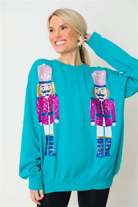 Nutcracker Sequin Sweater Teal New Arrivals The Blue Door Boutique