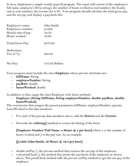 Solved In Java Implement A Simple Weekly Payroll Program Chegg