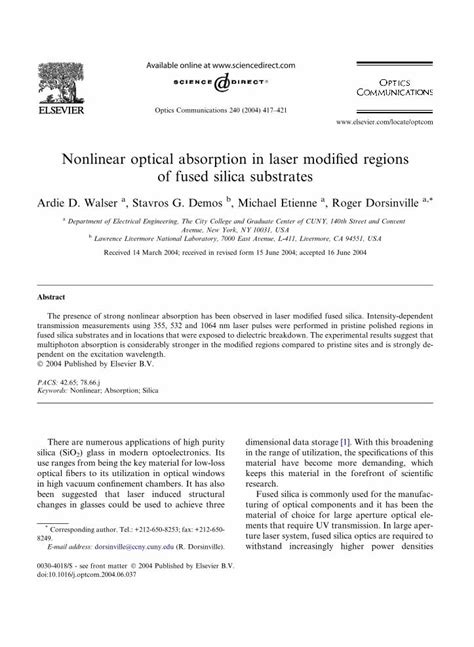 Pdf Nonlinear Optical Absorption In Laser Modified Regions Of Fused